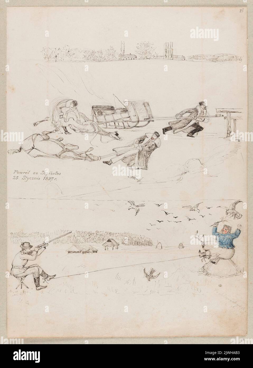Two humorous genre scenes; verso: drawings of soldiers, drawing of the ...