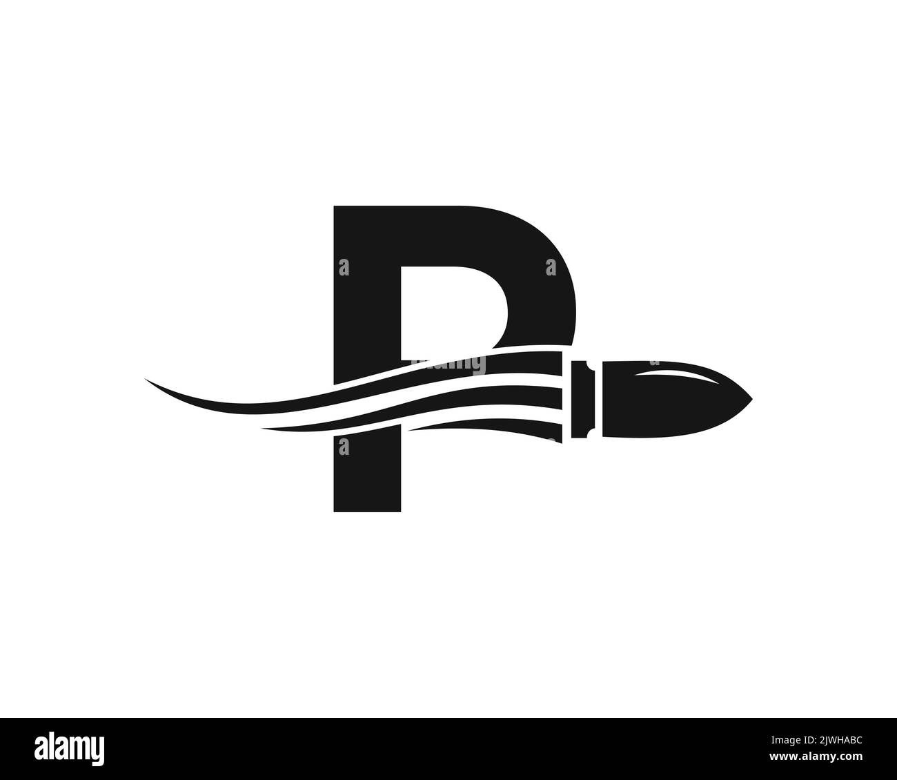 Initial Letter P Shooting Bullet Logo With Concept Weapon For Safety ...