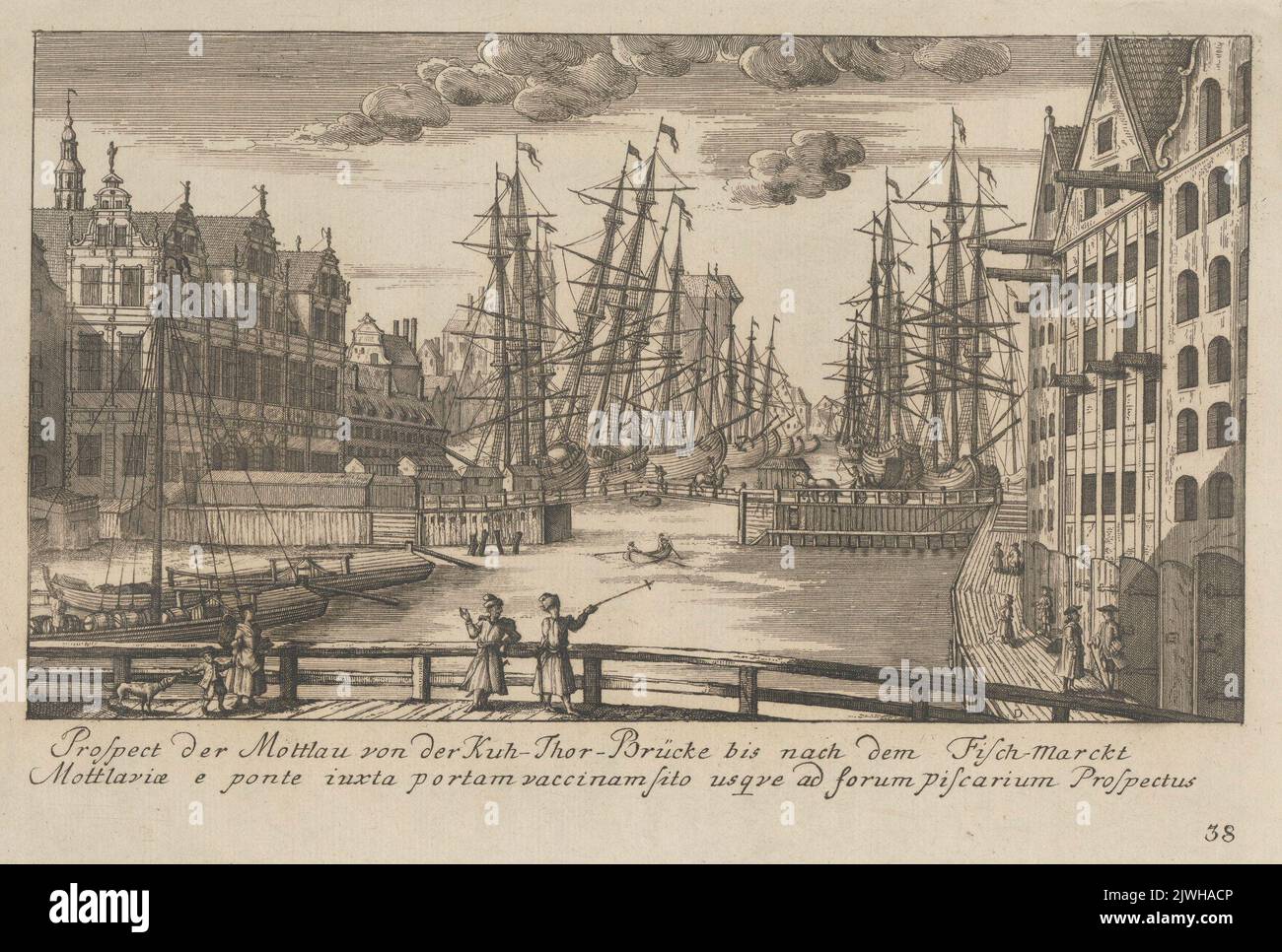 View of the Motława River from the Cow Bridge towards the Fish Market ...