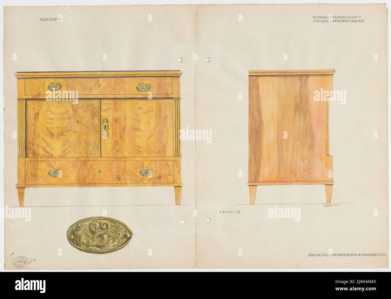 Warsaw. Poplar chest of drawers from the equipment of the Royal Castle ...