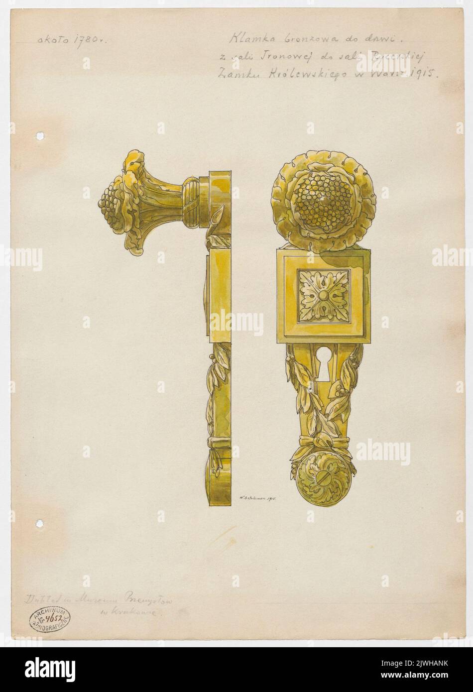 Warsaw. Bronze door knob from the door between the Throne Room and the ...