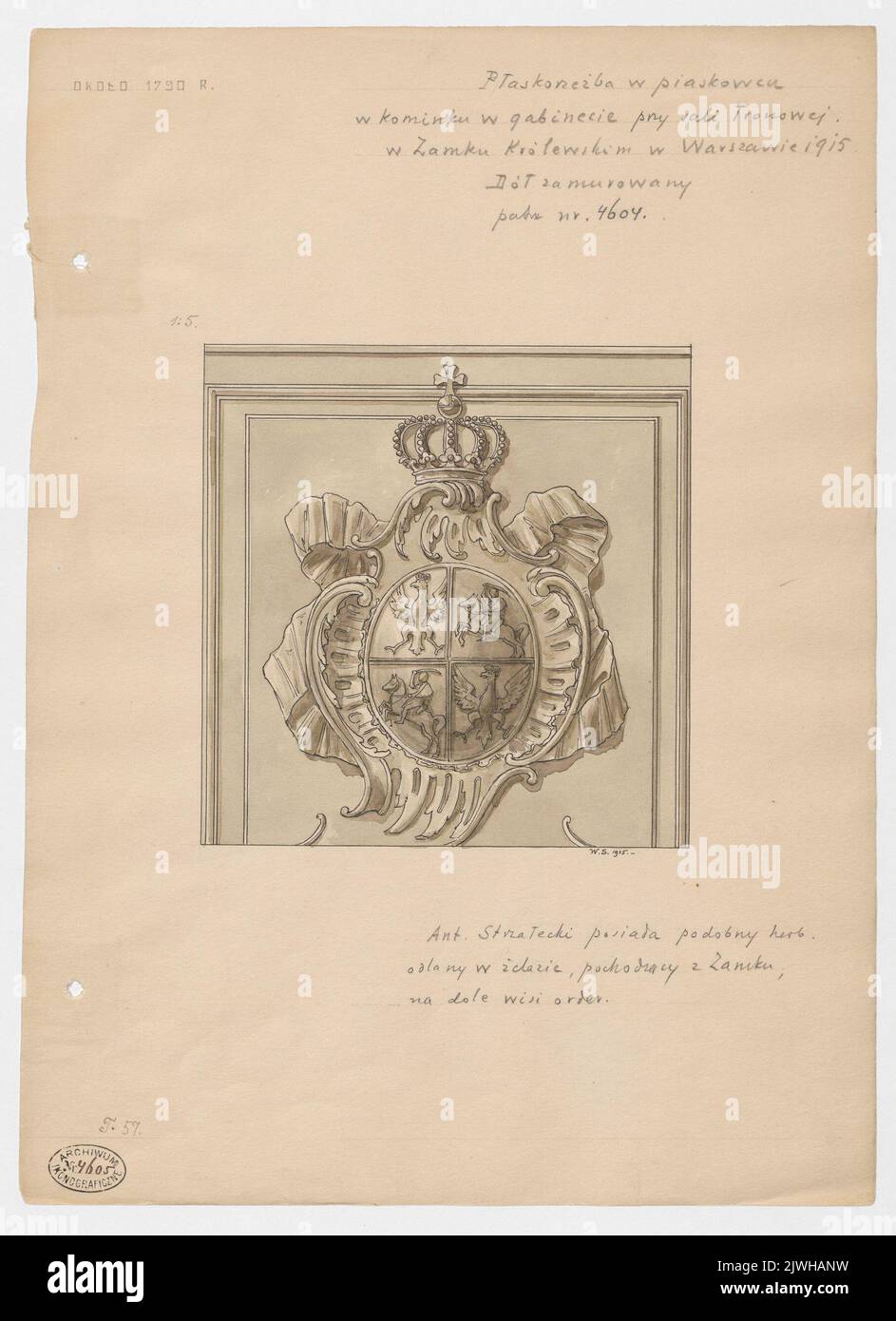 Warsaw. Sandstone bas-relief from the fireplace in the Conference Room ...