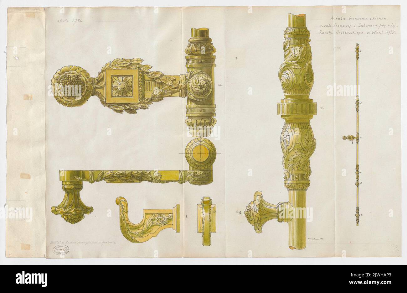 Warsaw. Bronze window grip from the Throne Room and Conference Study at ...