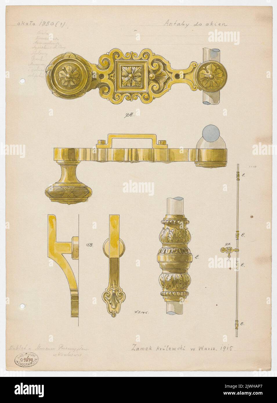 Warsaw. Window grips at the Royal Castle e. g. the White, Concert ...
