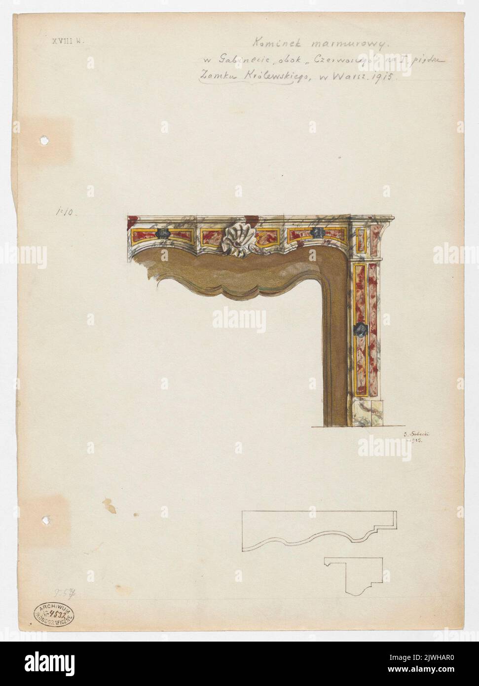 Warsaw. Marble fireplace in the study near the 'red' [study] in the 1st ...