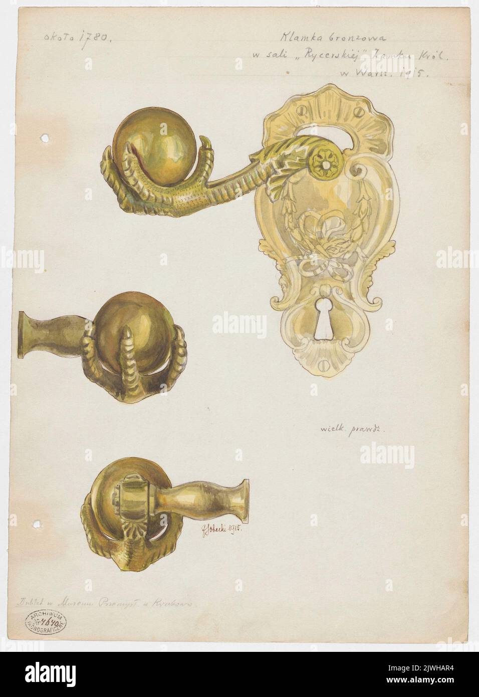 Warsaw. Bronze door knob in the Knights' Room of the Royal Castle ...