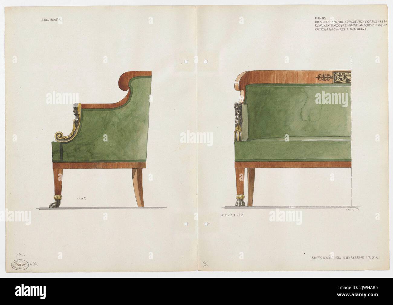Warsaw. Empire-style couch from the equipment of the Royal Castle ...