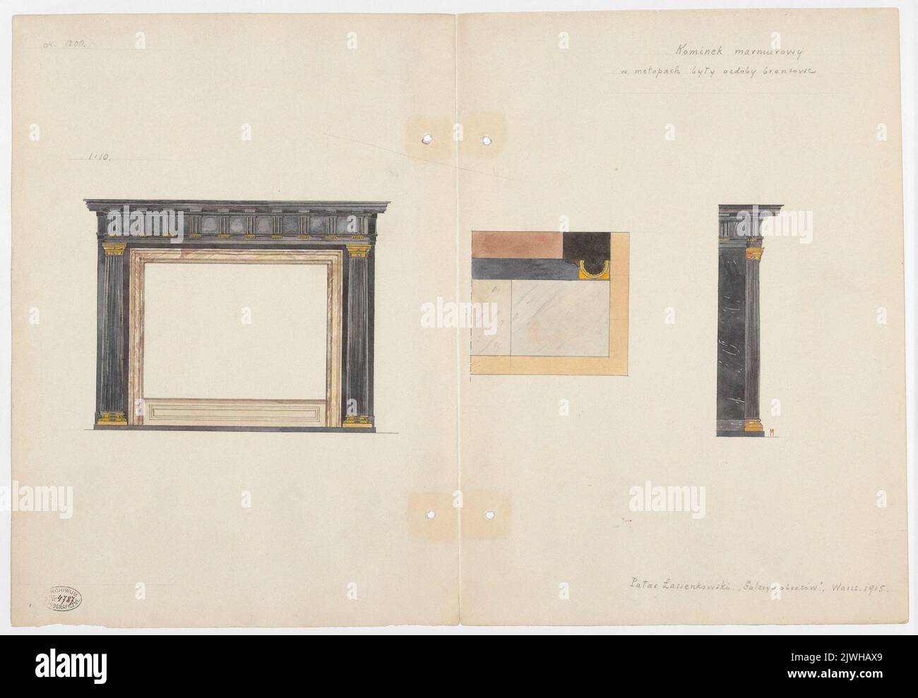 Warsaw. Marble fireplace in the Palace in the Royal Łazienki Park ...