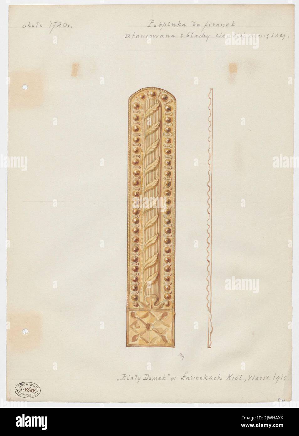 Warsaw. Window curtain clasp from c. 1780, pouched out of thin brass ...