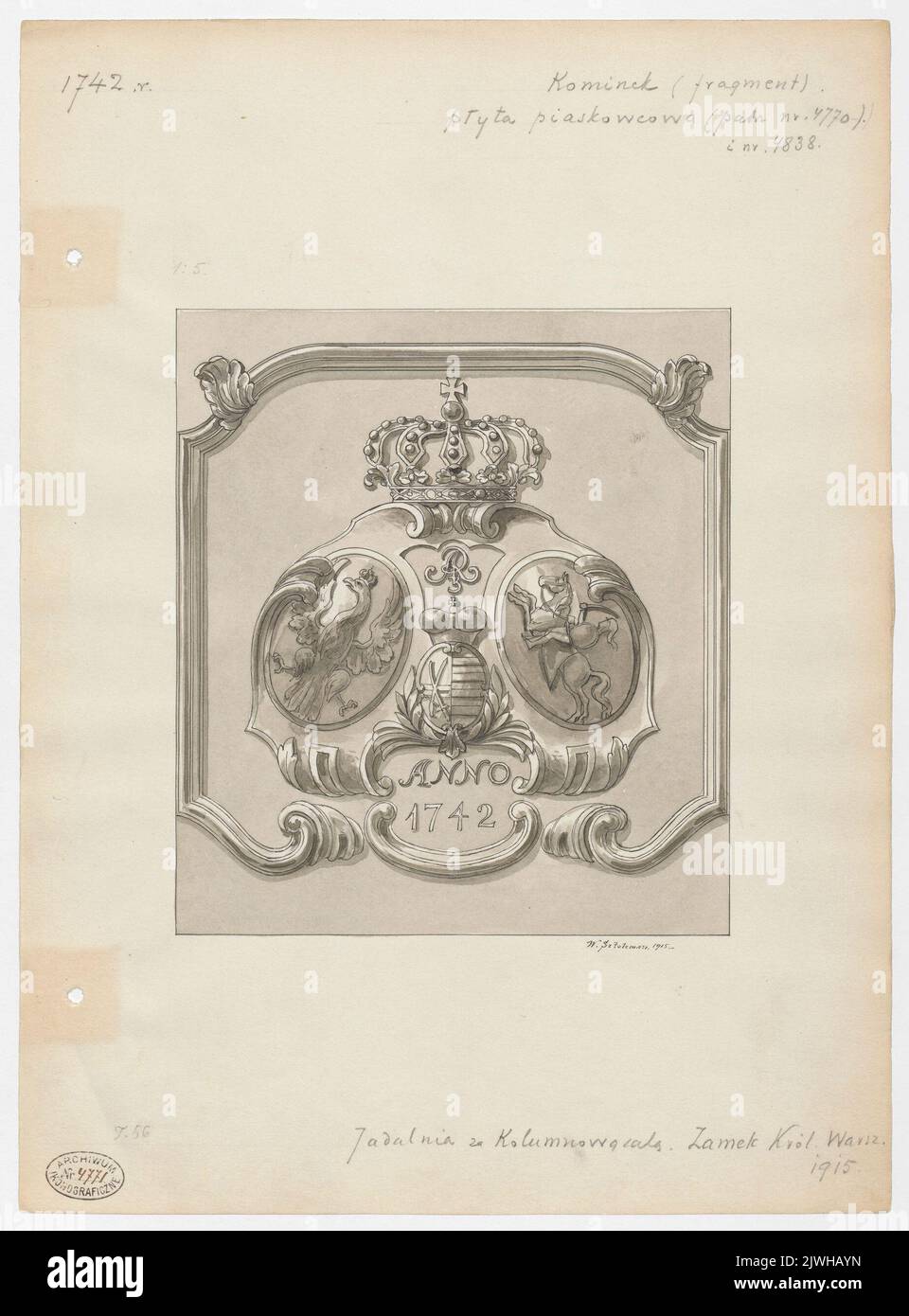 Warsaw. Sandstone panel bearing the date 1742 in the marble fireplace ...