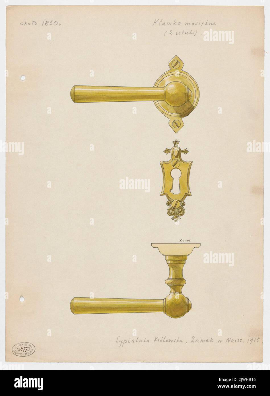 Warsaw. Brass door knobs in the Bedchamber (Royal or 'Yew' bedroom) of ...