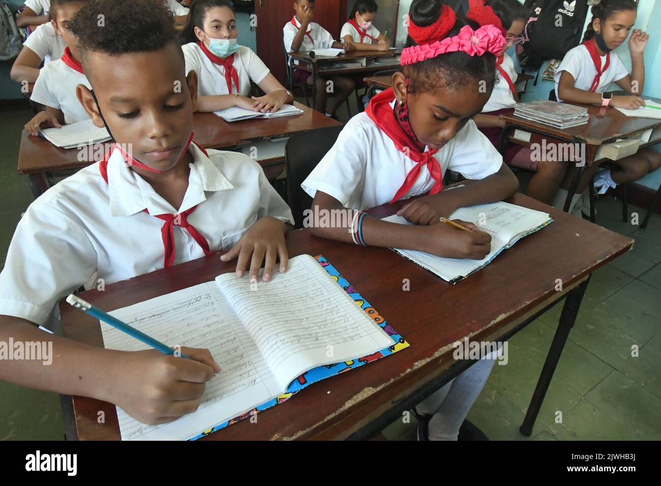 Havana, Cuba. 5th Sep, 2022. Students attend class at a primary school ...
