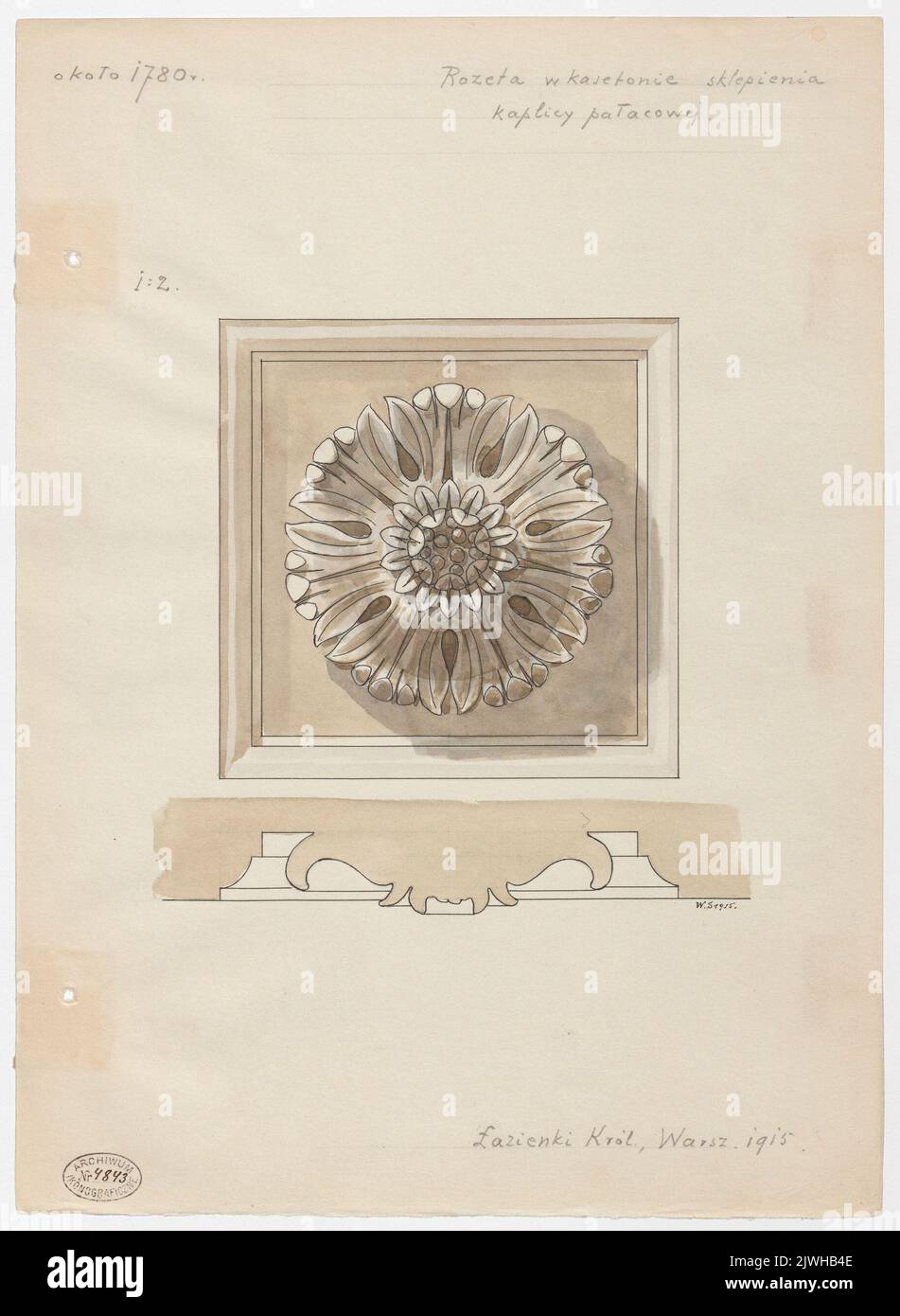 Warsaw. Rosette in the coffer of the ceiling of the palace chapel in ...