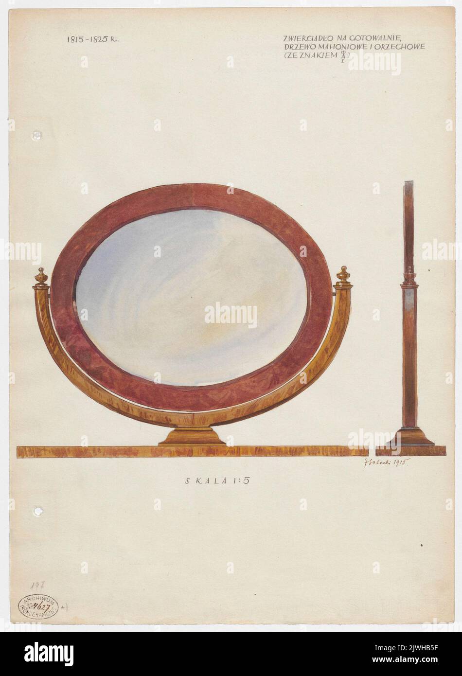 Warsaw. Mirror for the dressing table, mahagony and nut wood - front ...