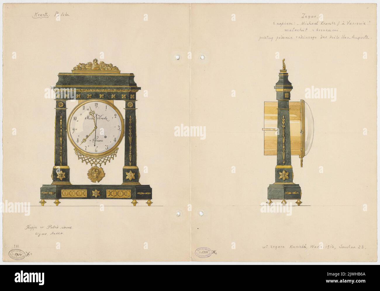 Malachite clock from the workshop of Michael Krantz from the collection ...