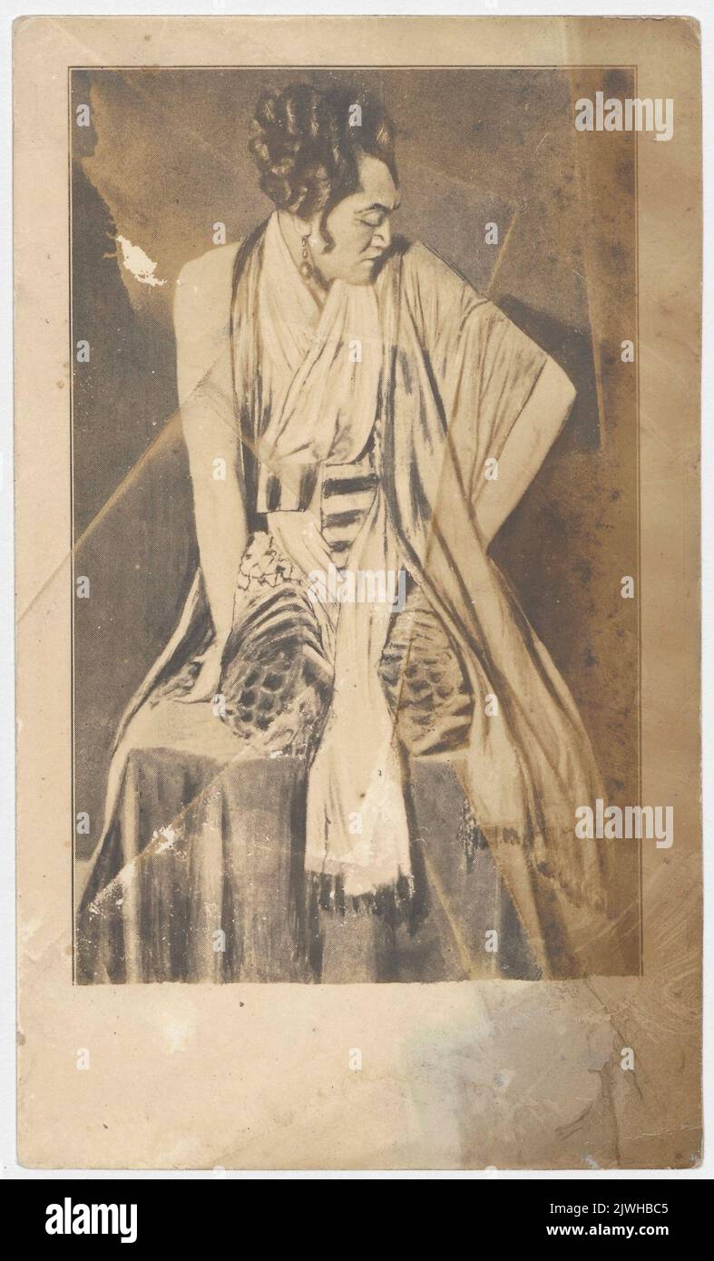 Portrait of woman sitting on base – photograph of drawing (watercolour ...
