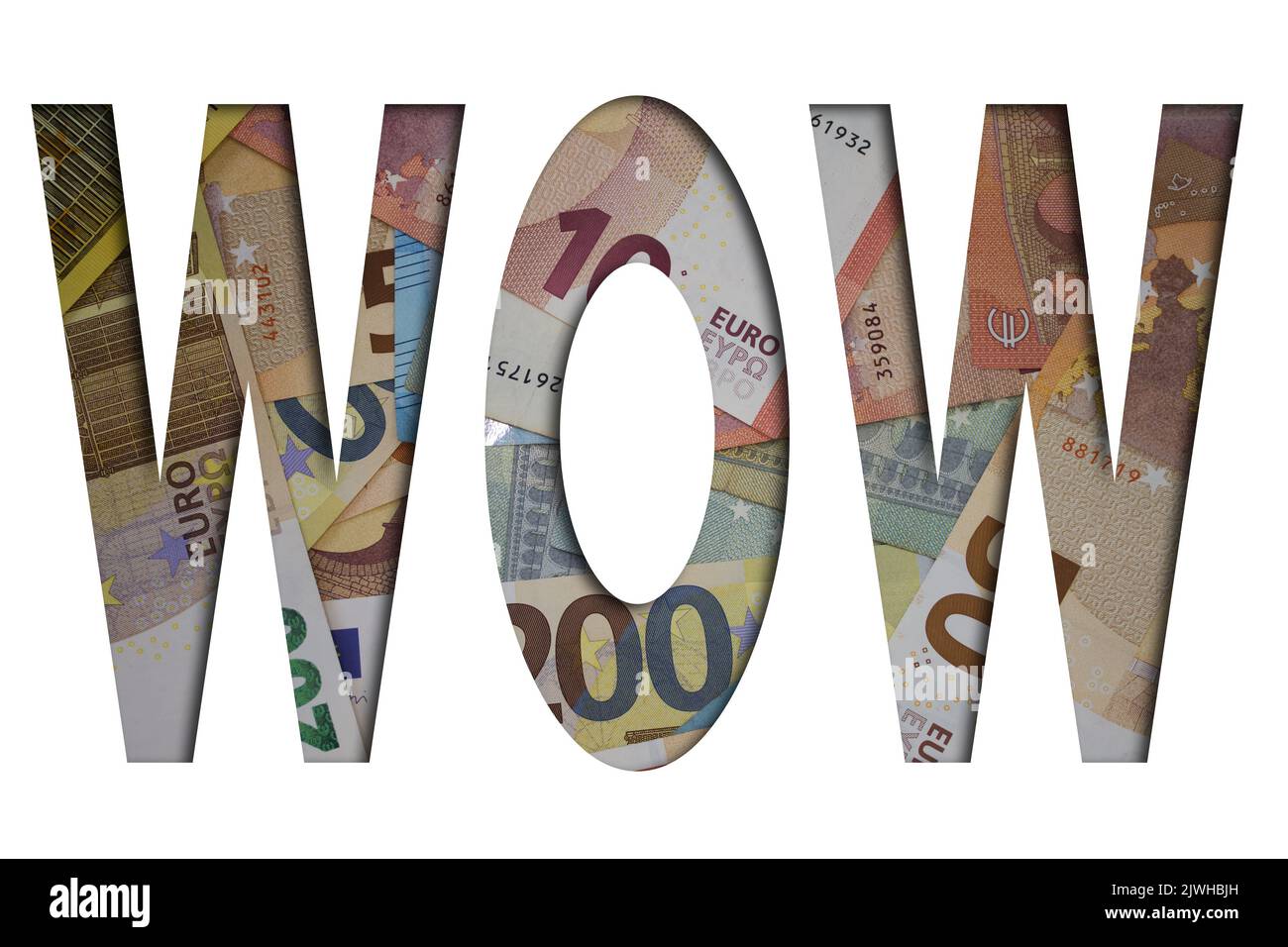Wow word with money. Paper currency background with different banknotes ...