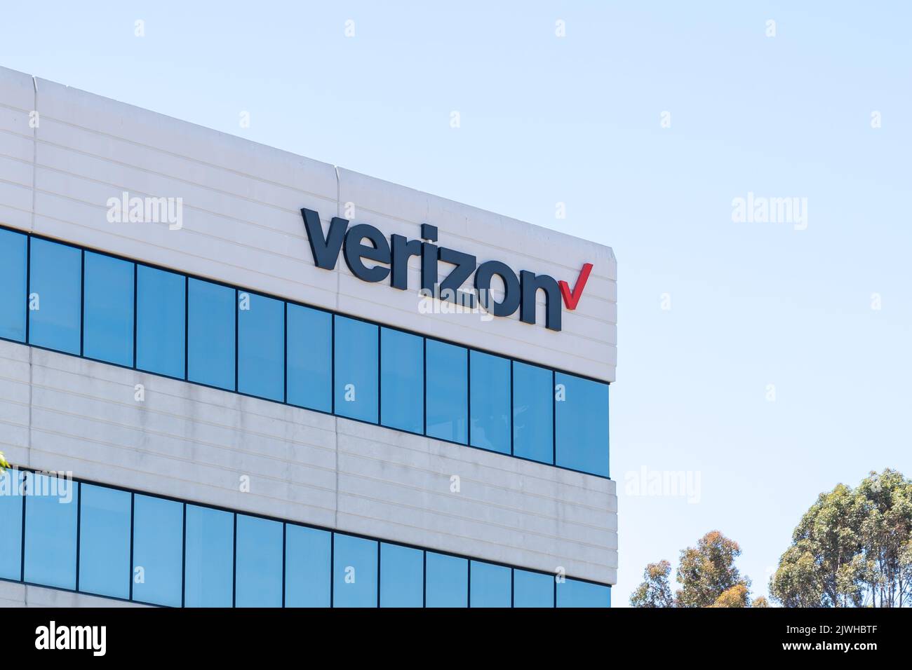 San Diego, CA, USA - July 9, 2022: Verizon sign on the office building ...