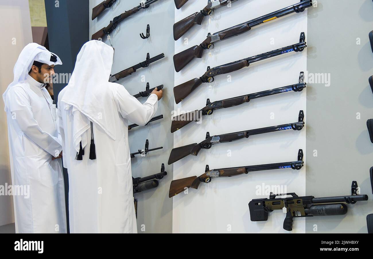 Doha, Qatar. 5th Sep, 2022. Visitors learn about hunting rifles in the ...