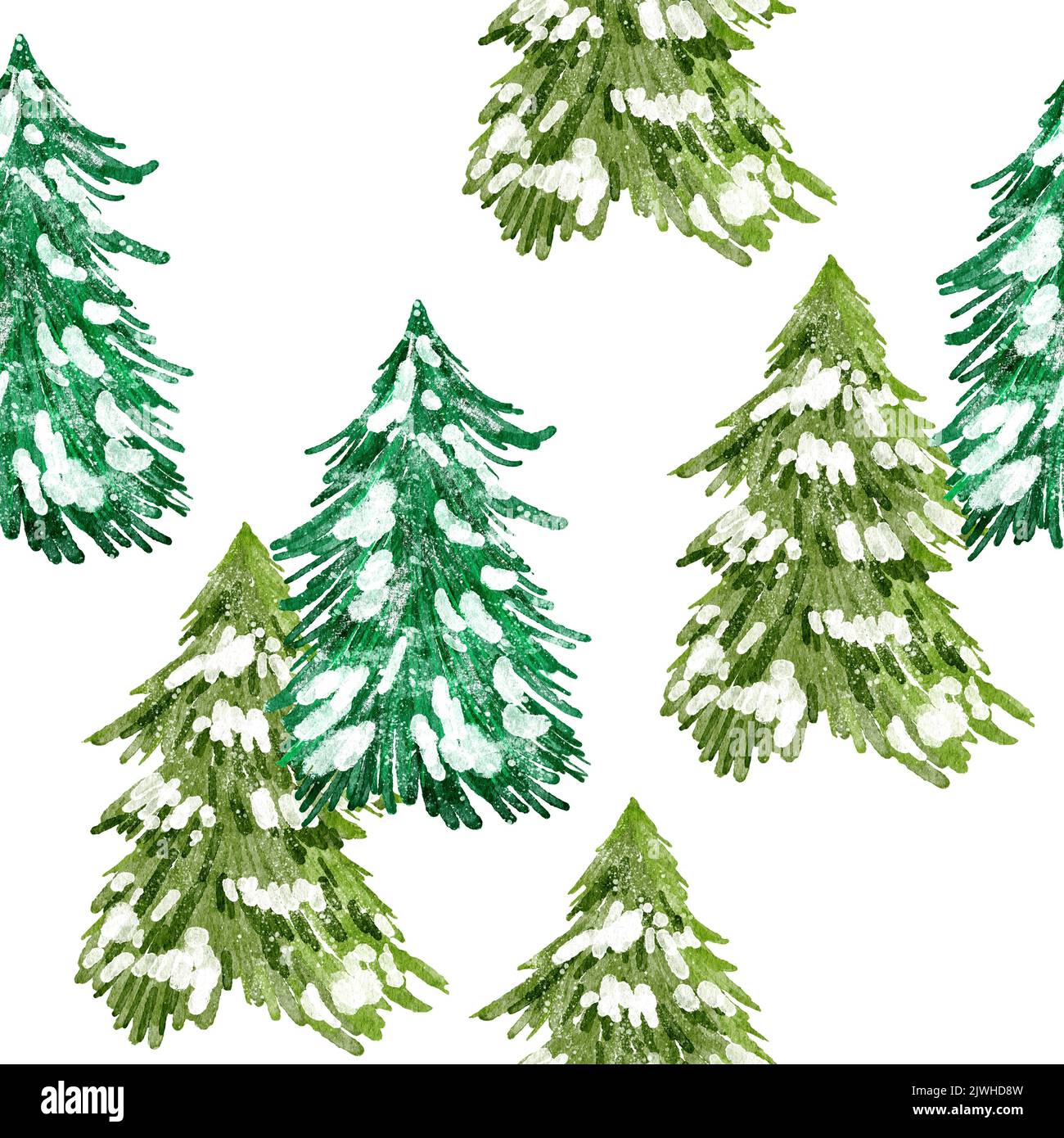 Hand drawn watercolor seamless pattern with Christmas trees. New year ...