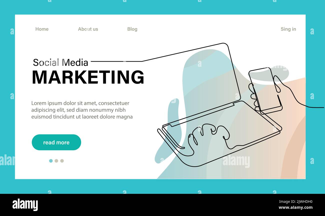 Landing page template of Social media marketing. Modern outline design ...