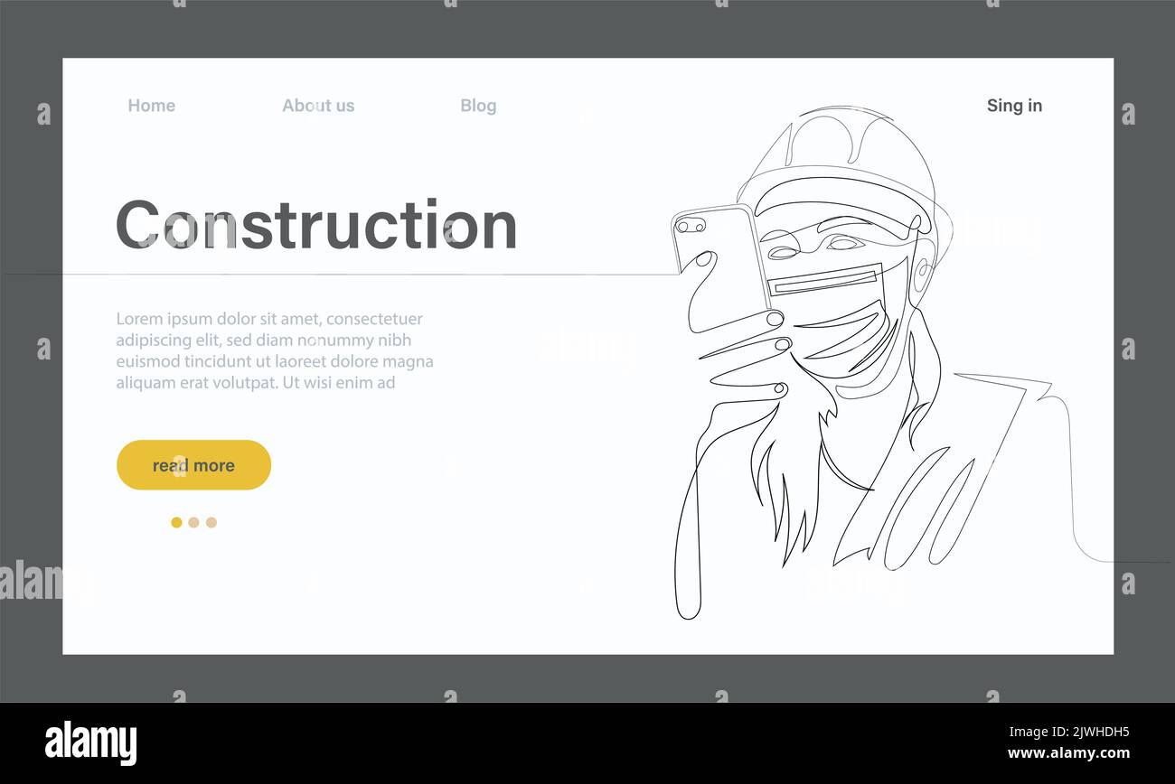 Vector landing page of architecture works with protective face masks ...