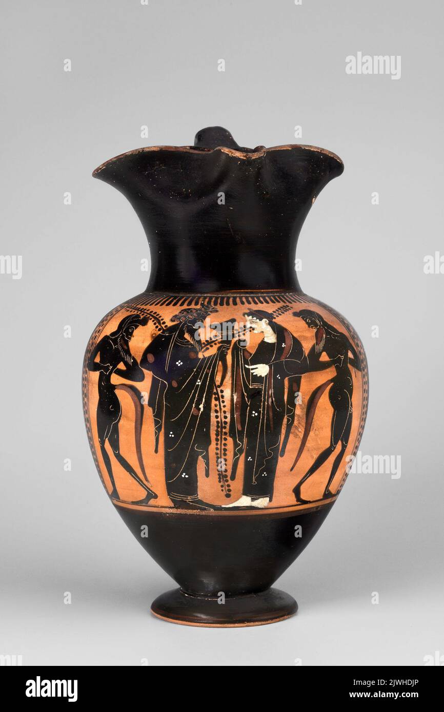 Oinochoe czarnofigurowa z przedstawieniem Dionizosa z rytonem, Ariadny ...