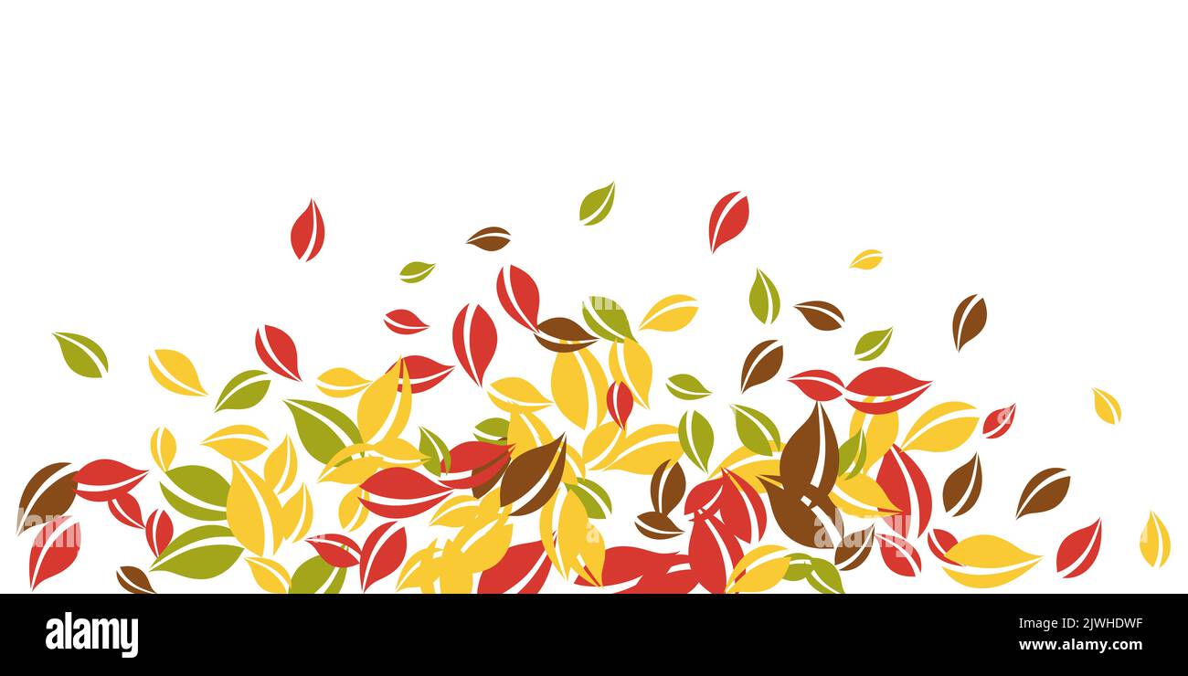 Falling autumn leaves. Red, yellow, green, brown chaotic leaves flying. Explosion colorful ...