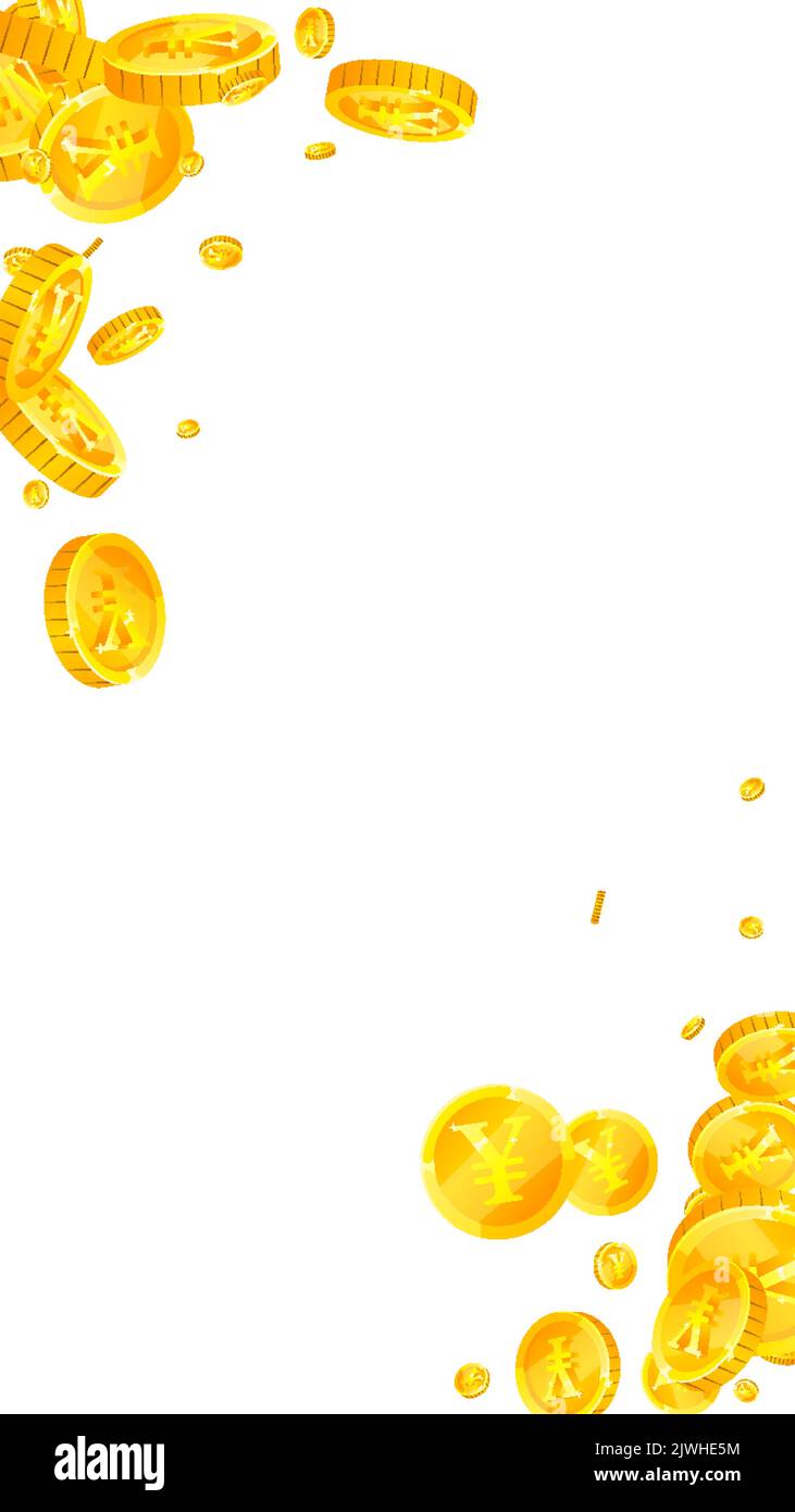 Chinese yuan coins falling. Scattered gold CNY coins. China money ...
