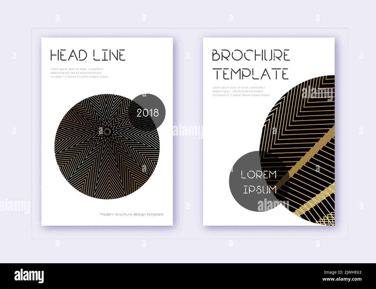 Trendy cover design template set. Gold abstract lines on black ...