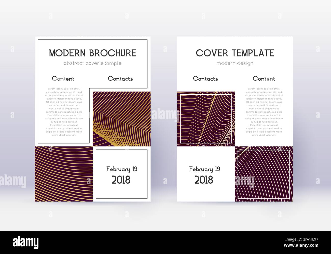 Business cover design template set. Gold abstract lines on maroon ...