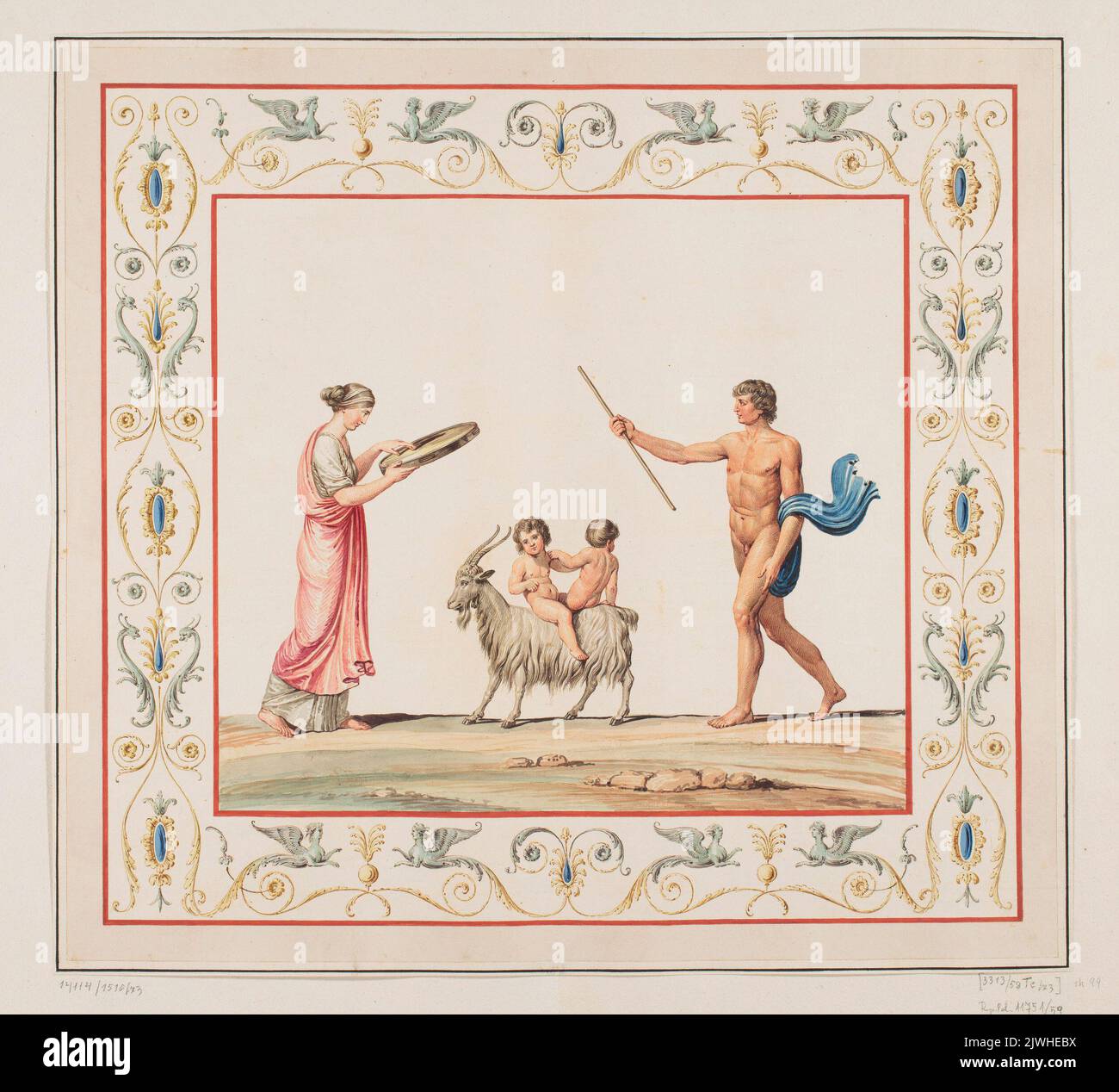 Vestigia delle Terme di Tito. Two children on a goat. Quadro from vault ...