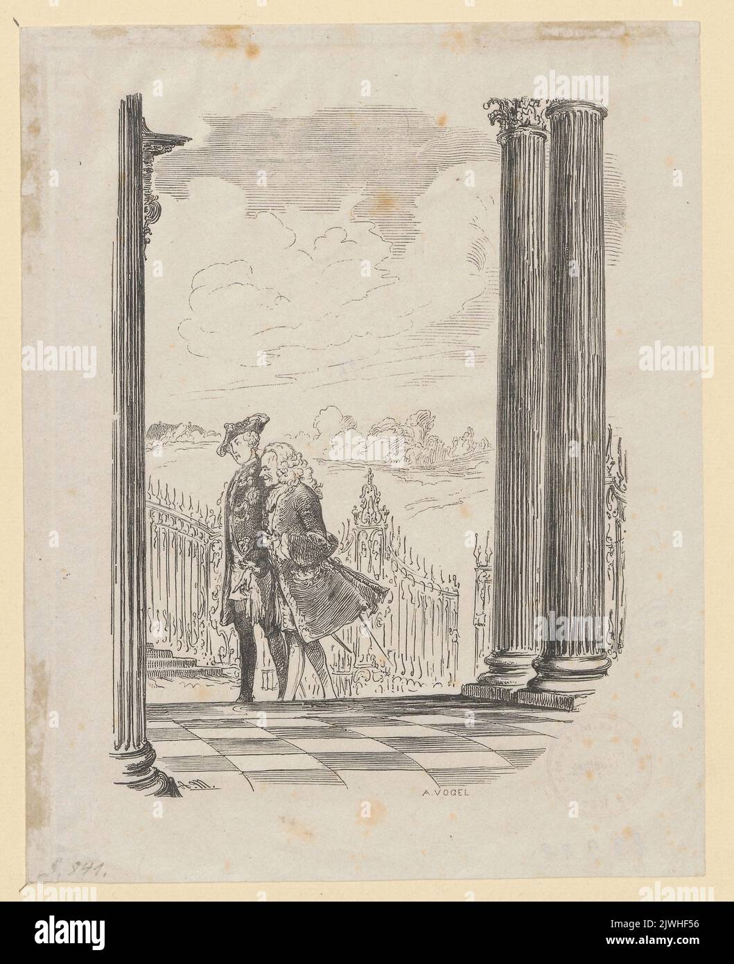 Fryderyk Wielki spacerujący z Wolterem, ilustracja do cyklu "Friedrich ...