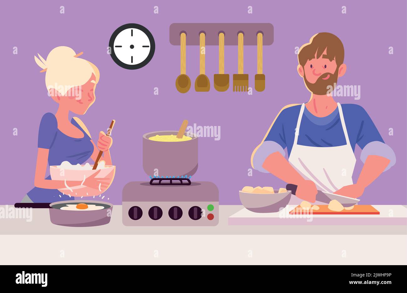 couple cooking food Stock Vector Image & Art - Alamy