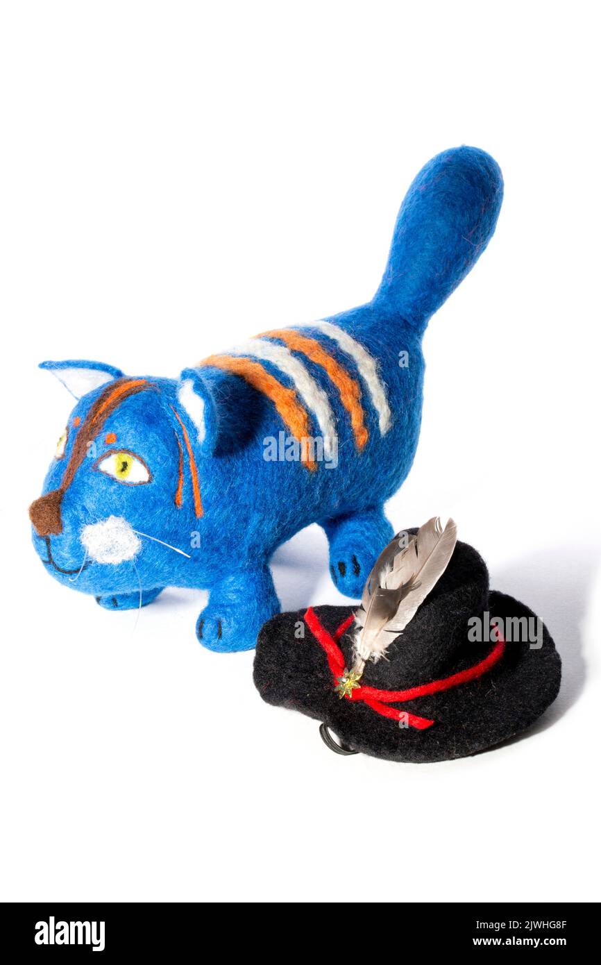 Blue cat - soft toys made of felt wool Stock Photo - Alamy