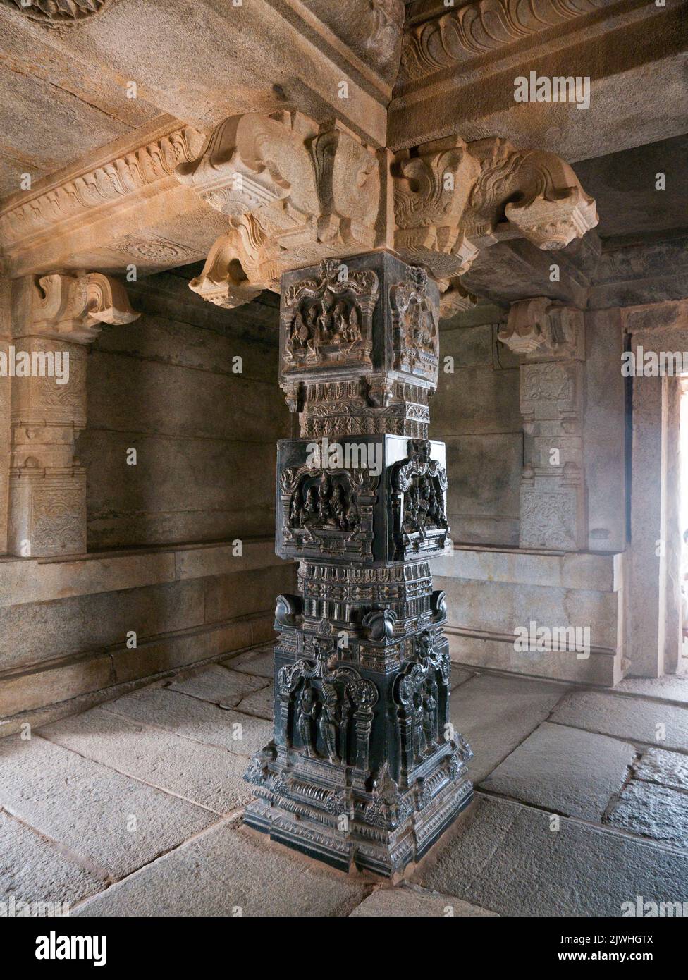 Inside the main mandapa of Hazara Rama temple are four intricately ...