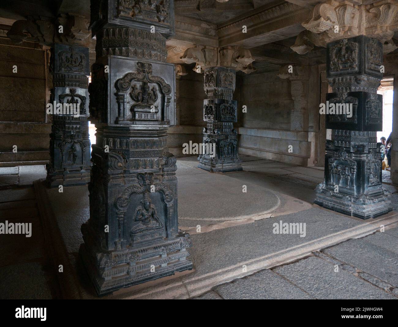 Inside the main mandapa of Hazara Rama temple are four intricately ...