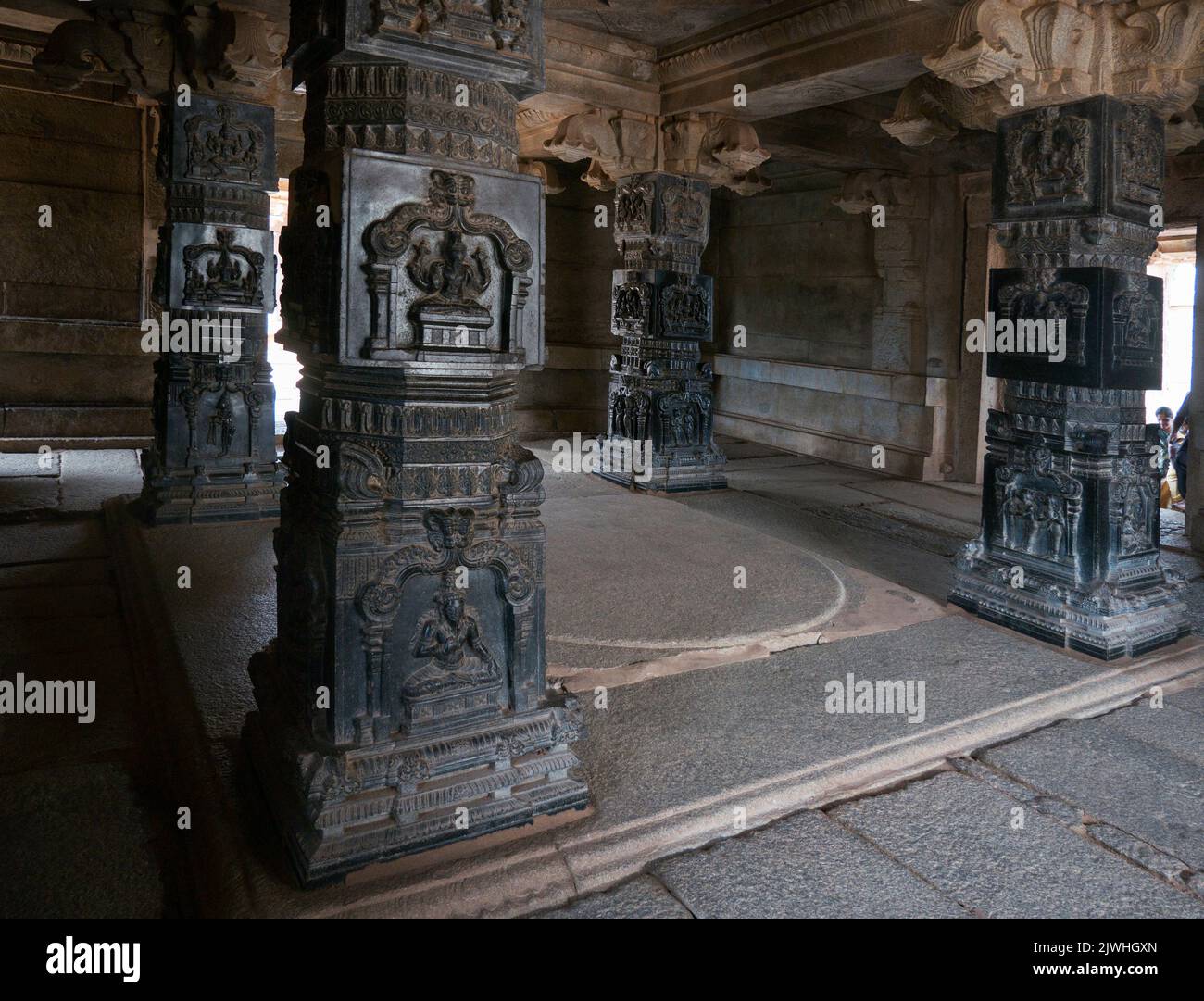 Inside the main mandapa of Hazara Rama temple are four intricately ...