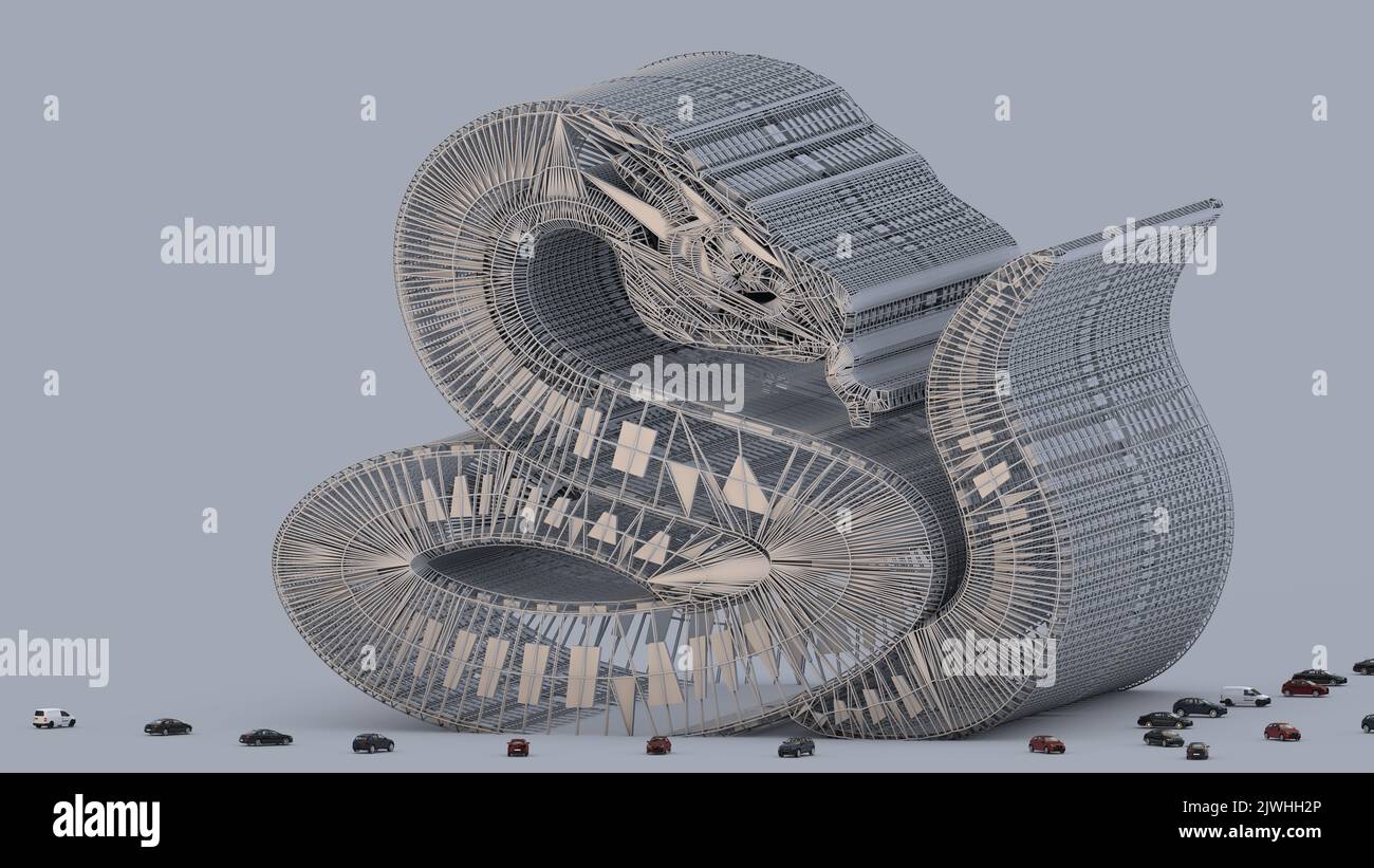 A 3D Illustration of a modeled architectural structure of a snake ...