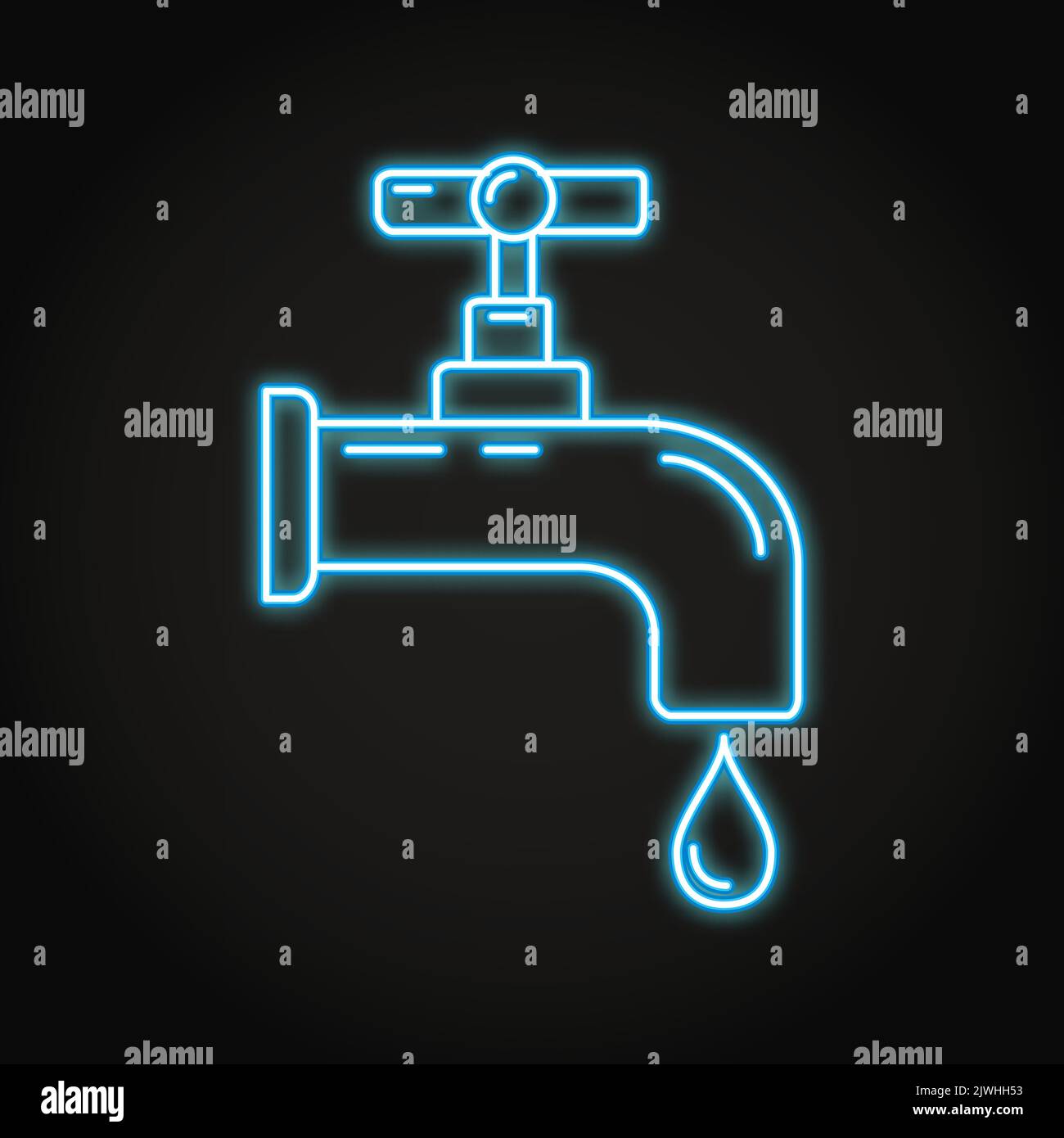 Neon water tap icon in line style. Leaking faucet with liquid drop ...