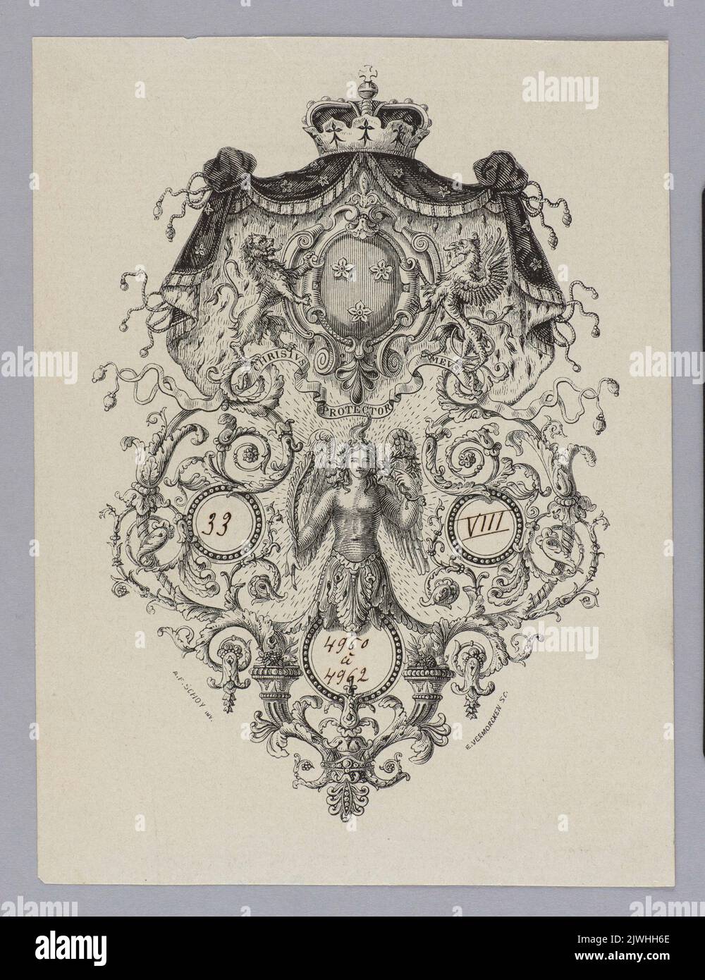 [Bookplate of the von Arenberg family:] Christus Protector Meus ...