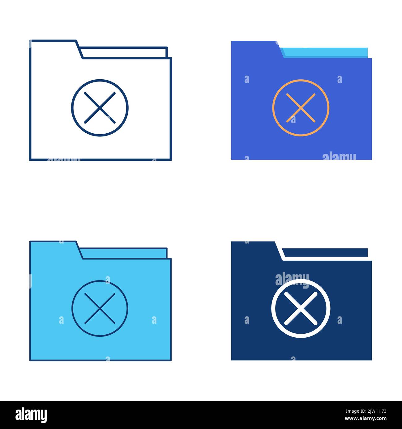 Folder with cross symbol icon set in flat and line style. Crossed out ...