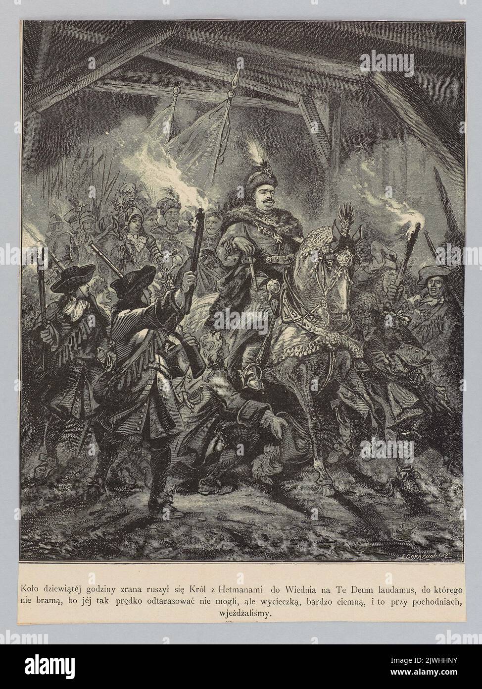 Reproduction of drawing: Juliusz Kossak (1824-1899), The King departs ...