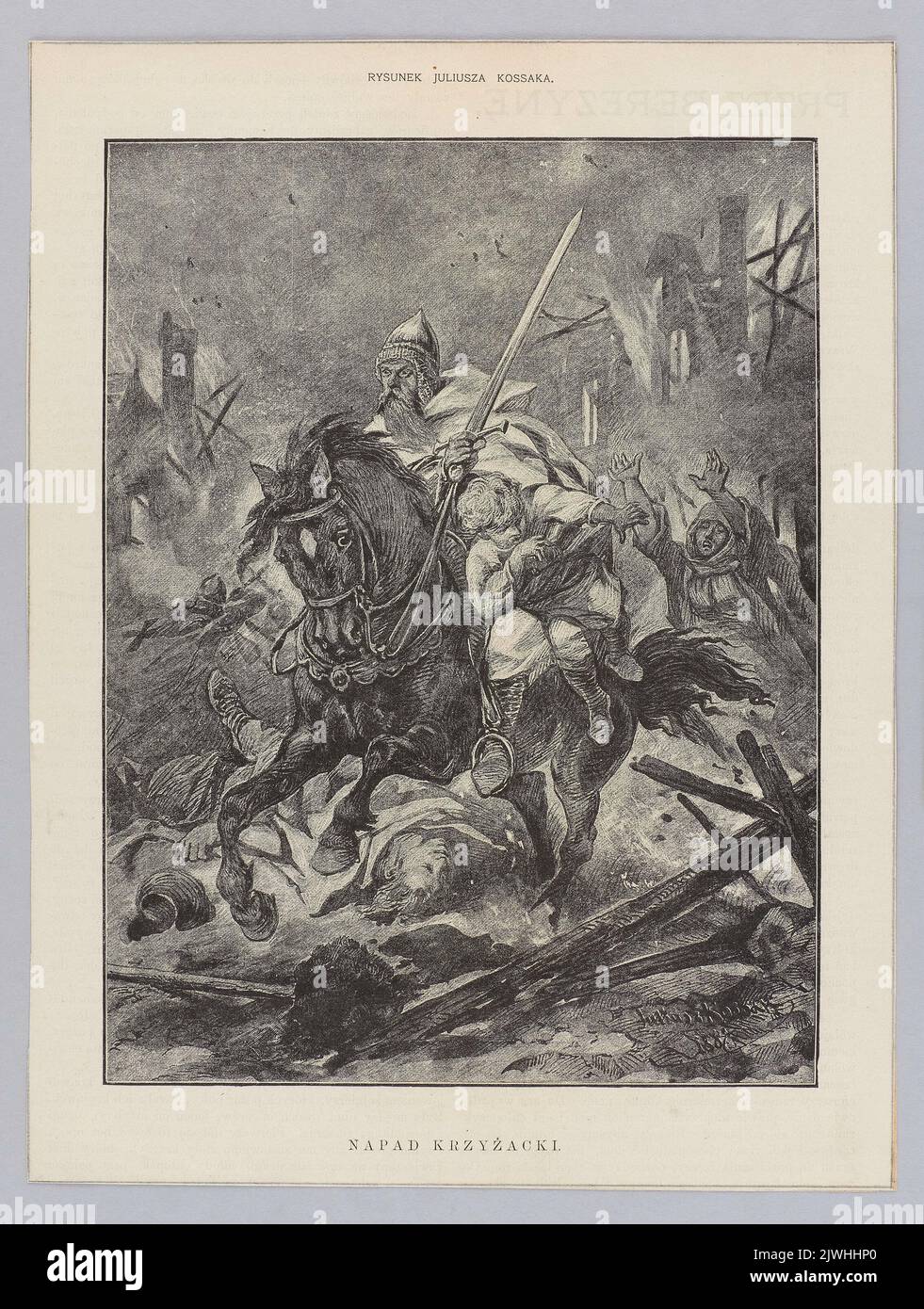 Reproduction of drawing: Juliusz Kossak (1824-1899), Teutonic knight ...
