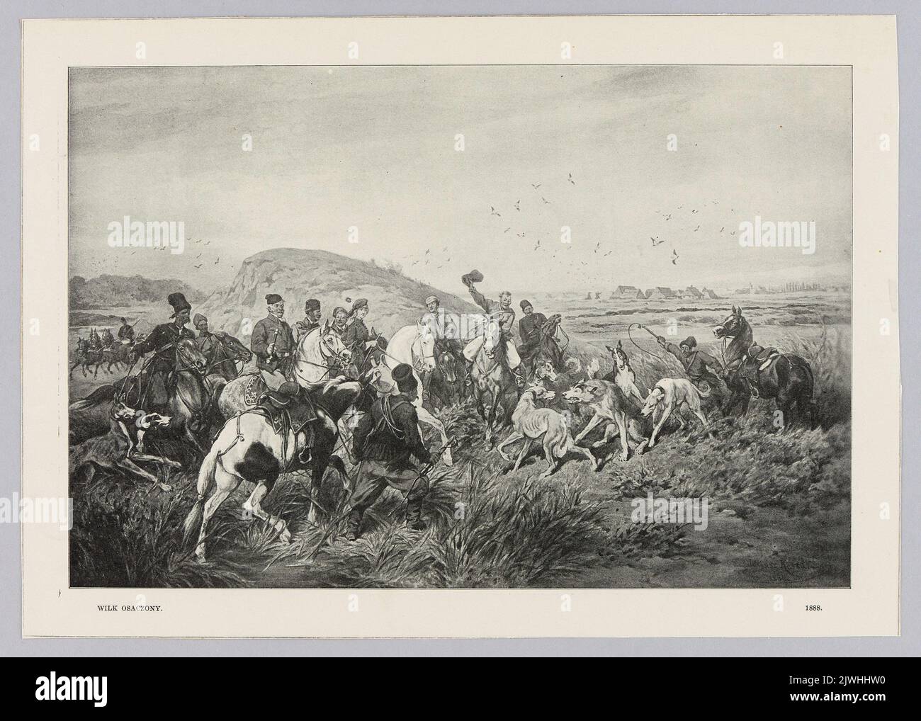 Reproduction of a painting: Juliusz Kossak (1824-1899), A wolf cornered ...