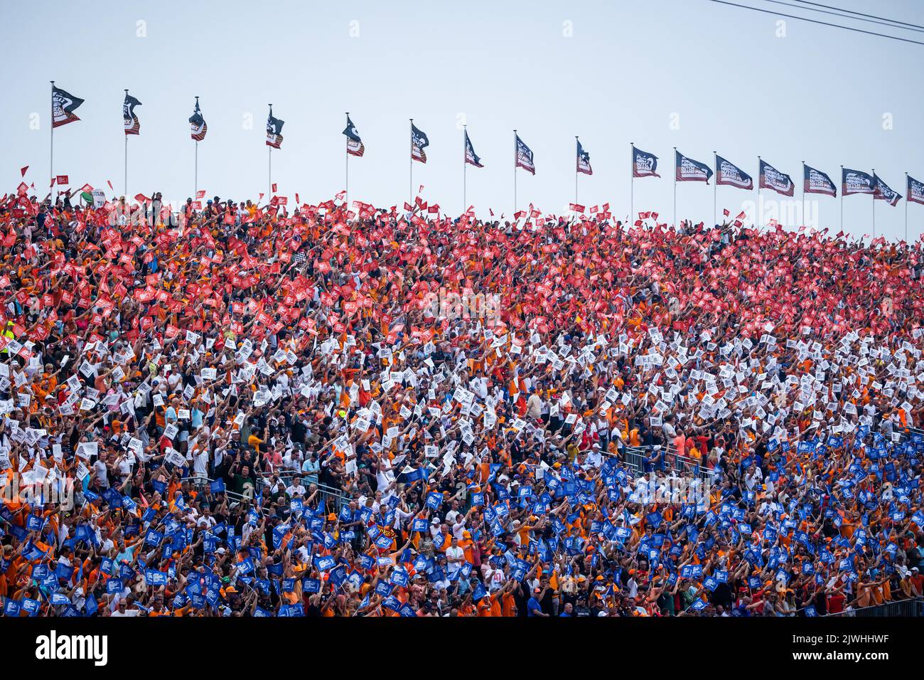 crowd, foule, fans in the grandstands, gradins, with flag, drapeau ...