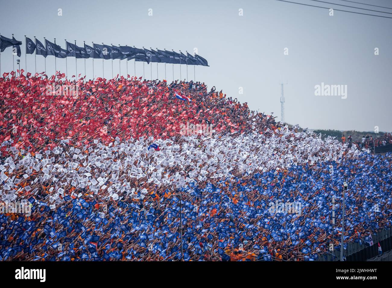 crowd, foule, fans in the grandstands, gradins, with flag, drapeau ...