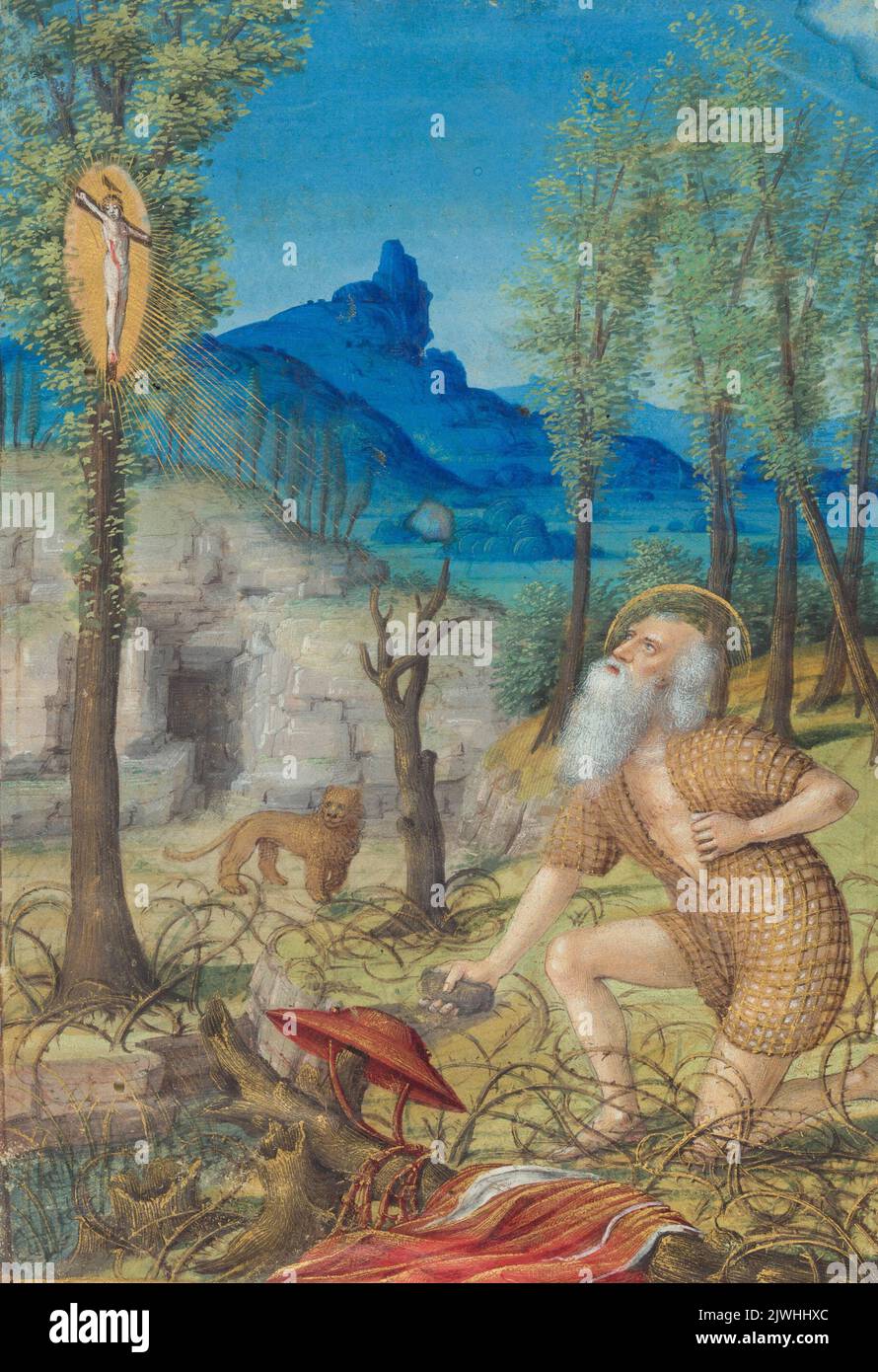 St. Jerome in penance in a hermitage, verso: text of the antiphon to St ...