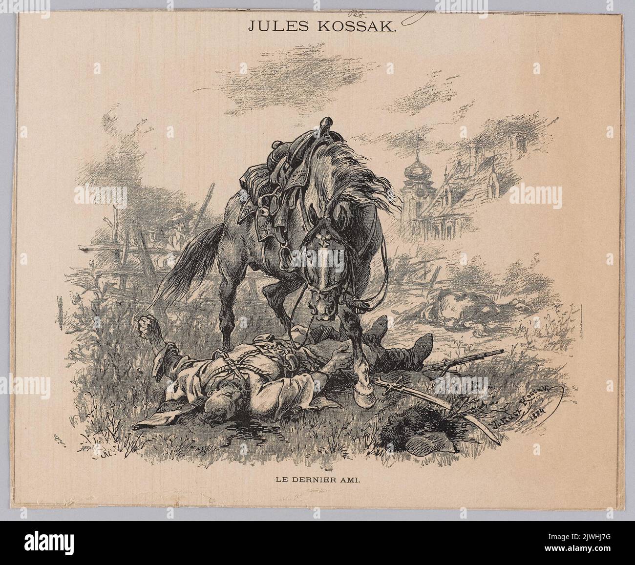 Reproduction of drawing: Juliusz Kossak (1824-1899), Le dernier ami ...