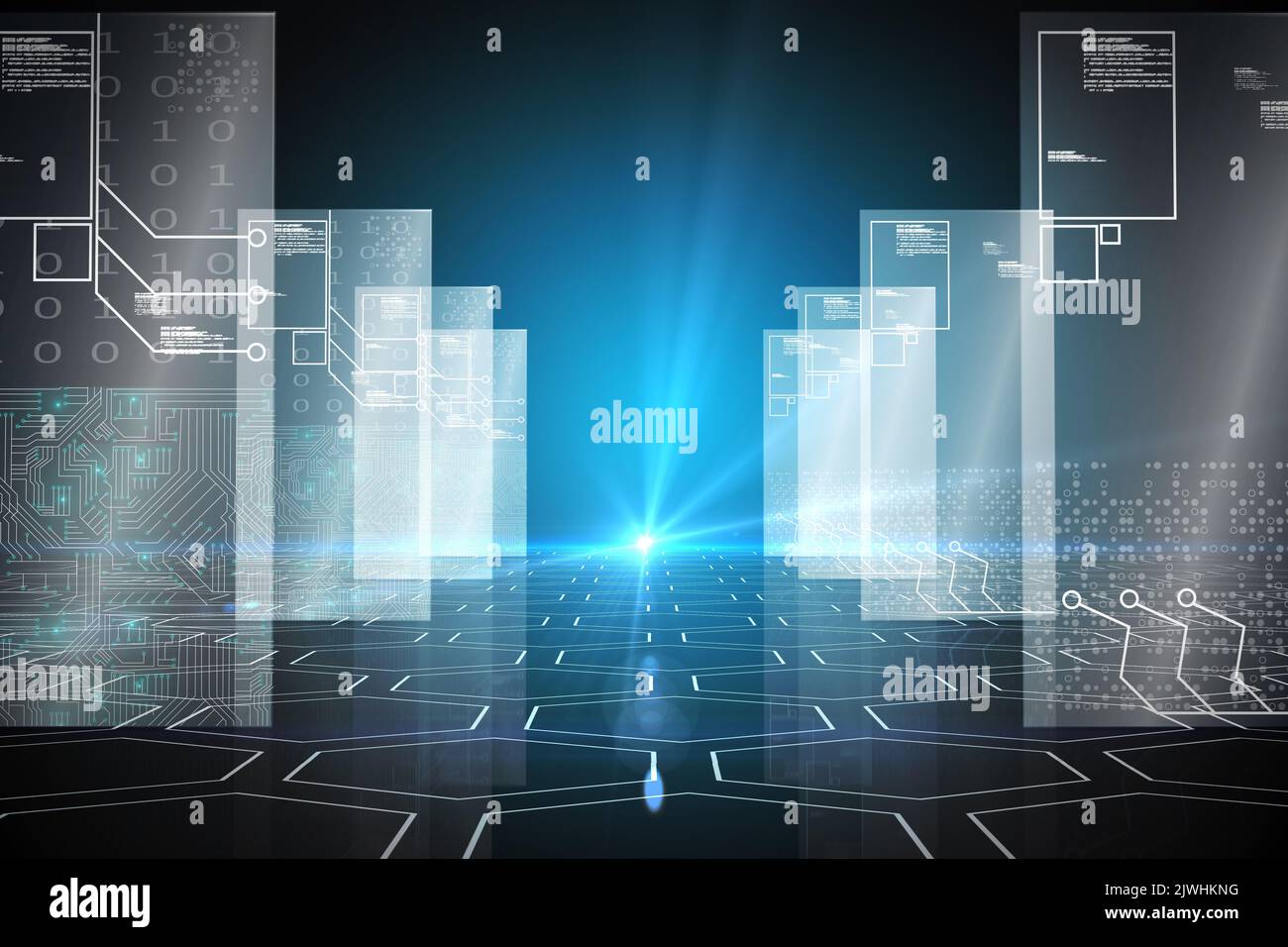 Hologram on black background with hexagon pattern Stock Photo - Alamy